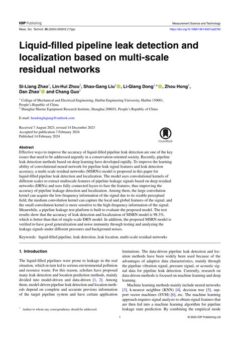 Liquid Filled Pipeline Leak Detection And Localization Based On Multi Scale Residual Networks