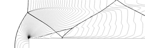 Isocontours Of Density Equispaced On The Range 0 5 For The Mach 3