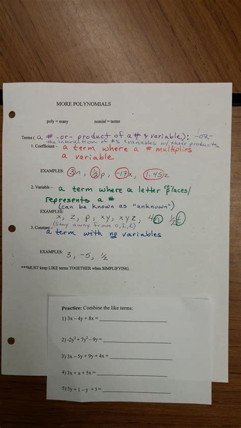 Mrs Warren Math On Team Vista Polynomials Combining Like Terms