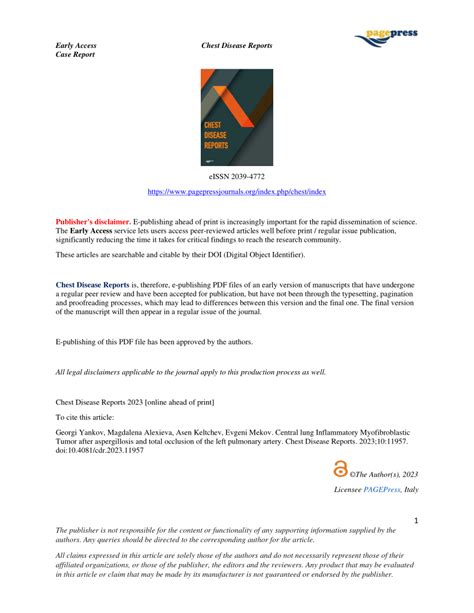 Pdf Central Lung Inflammatory Myofibroblastic Tumor After Aspergillosis And Total Occlusion Of