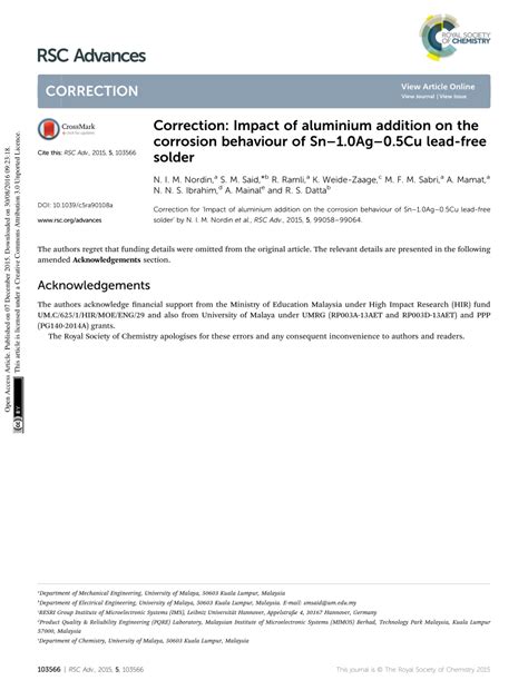 Pdf Impact Of Aluminium Addition On The Corrosion Behaviour Of Sn 1 0ag 0 5cu Lead Free Solder
