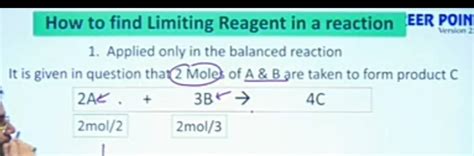How To Find Limiting Reagent In A Reaction 1 Applied Only In The Balance