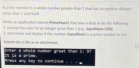 Solved A Prime Number Is A Whole Number Greater Than 1 ﻿that