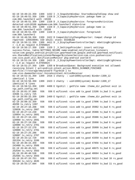 Vivo Device Log Entries Recording Wireless Transmission Statistics App Activity And System