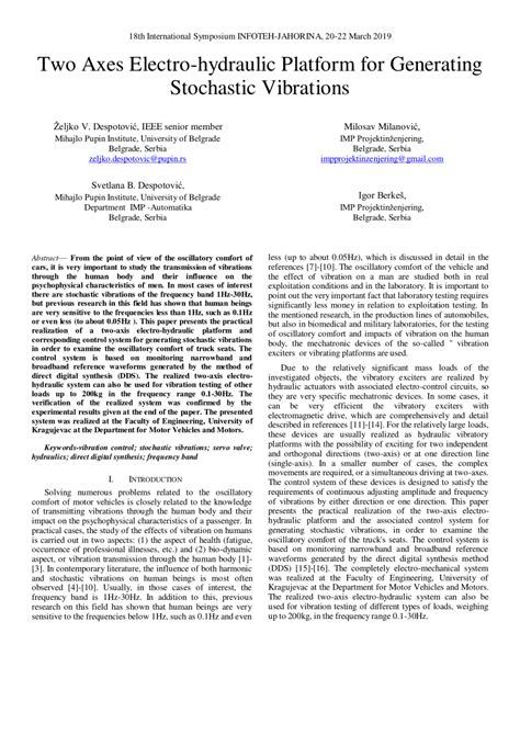 Pdf Two Axes Electro Hydraulic Platform For Generating Stochastic Vibrations