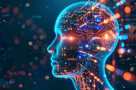 Technology Concept Human Head With Brain Structure Connecting Electronic Circuits Stock