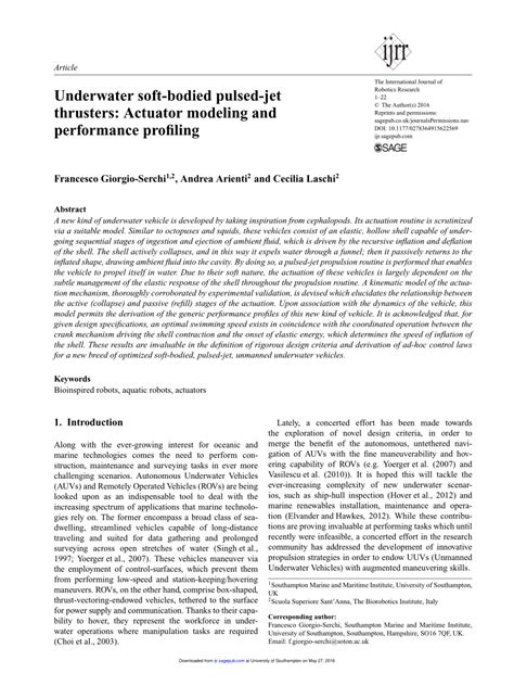 Pdf Underwater Soft Bodied Pulsed Jet Thrusters Actuator Modeling