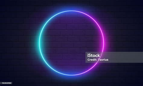 미래의 공상 과학 소설 현대 네온 그라데이션 빛나는 원형 프레임은 어두운 빈 그런지 콘크리트 벽돌 배경에 배너를 제공합니다 벡터