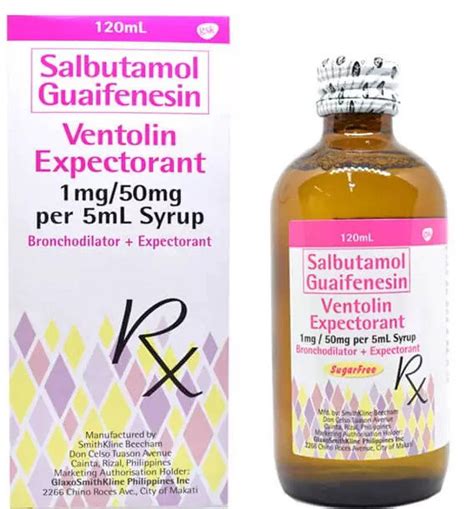 Ventolin Expectorant Salbutamol Guaifenesin 1mg 50mg Per 5ml Syrup