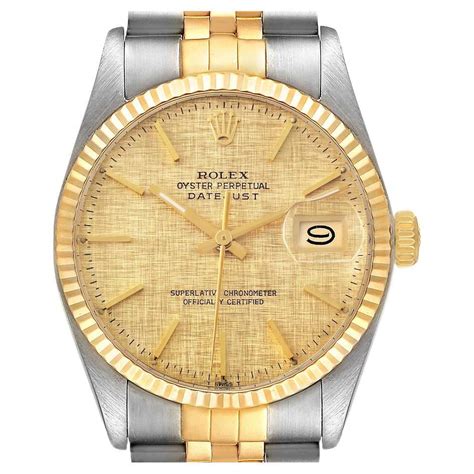 Rolex Datejust 36 Steel Yellow Gold Vintage Linen Dial Mens Watch 16013