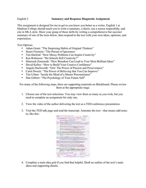 summary response diagnostic assignment pdf