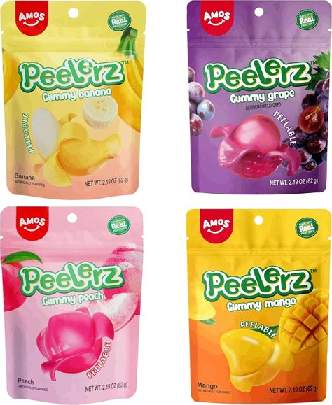 Amos Peelerz Gummy Peeling Candy Fruit Flavor Variety Pack Peelable