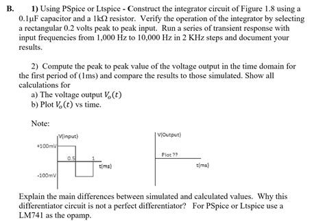 Solved B 1 Using Pspice Or Ltspice Construct The Integrator Circuit Of Figure 18 Using A 0
