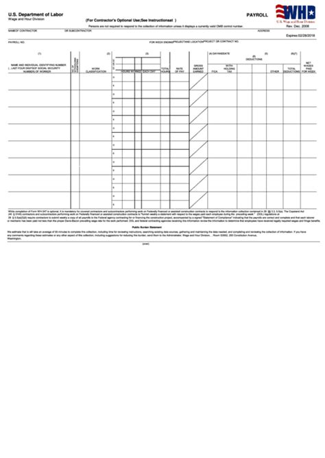 Us Department Of Labor Payroll Printable Pdf Download