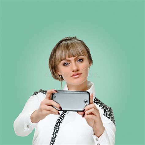 Woman Taking Self Portrait With Phone Camera Stock Image Image Of