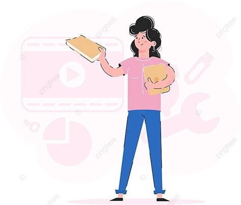 Girl With Book And Laptop Learning Concept Vector Vector Adult Female Illustration PNG And