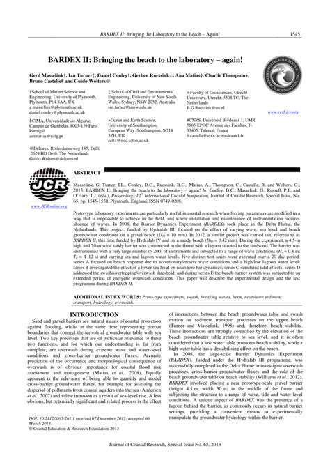 Pdf Bardex Ii Bringing The Beach To The Laboratory Again