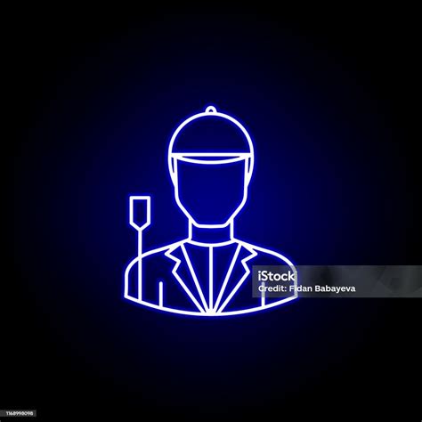 파란색 네온 스타일의 아바타 기수 라인 아이콘입니다 표지판 및 기호는 웹 로고 모바일 앱 Ui Ux에 사용할 수 있습니다 경쟁에 대한 스톡 벡터 아트 및 기타 이미지