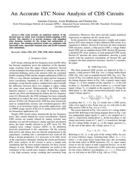 An Accurate Ktc Noise Analysis Of Cds Circuits Pdf