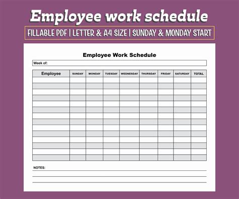 Editable Employee Work Schedule Template Digital Weekly Work Etsy