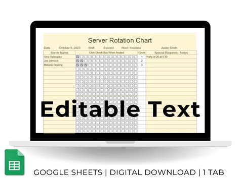 Hostess Rotation Server Seating Chart Checklist For Restaurant Waiters