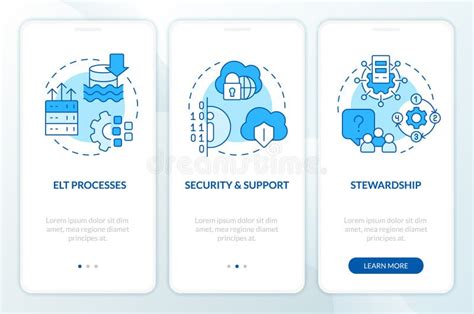 Data Lake Architecture Components Blue Onboarding Mobile App Screen Stock Vector Illustration