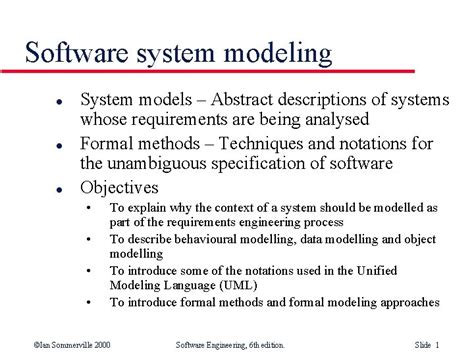 Software System Modeling L L L System Models