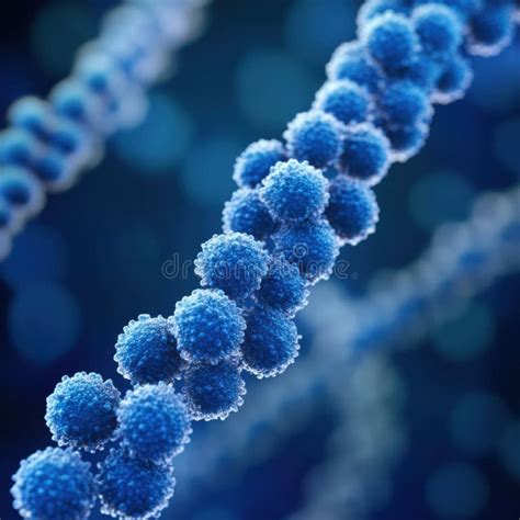 Chain Of Streptococcus Bacteria Vividly Depicted In Blue Showcases