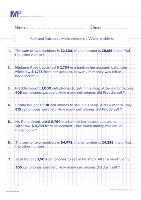 How To Add And Subtract Whole Numbers Word Problems