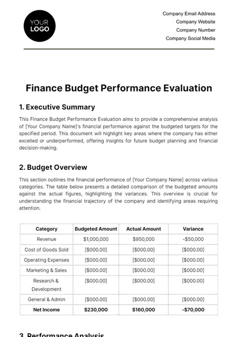 Free Finance Budget Performance Evaluation Template To Edit Online