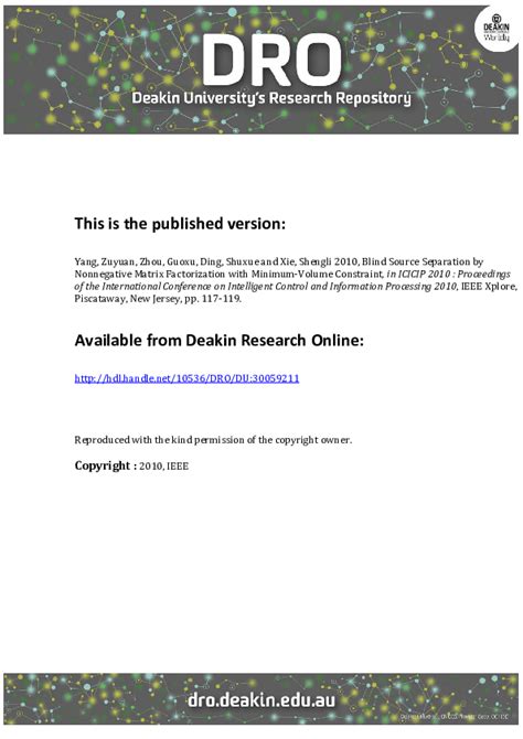 Pdf Blind Source Separation By Nonnegative Matrix Factorization With