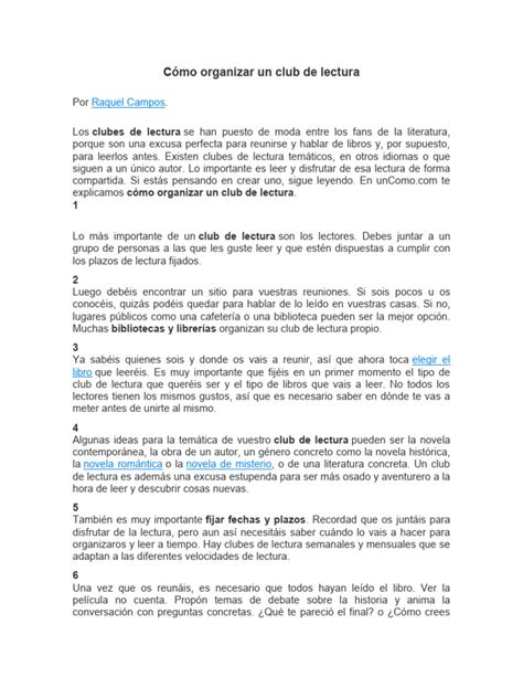 Cómo Organizar Un Club De Lectura Descargar Gratis Pdf Libros Novelas