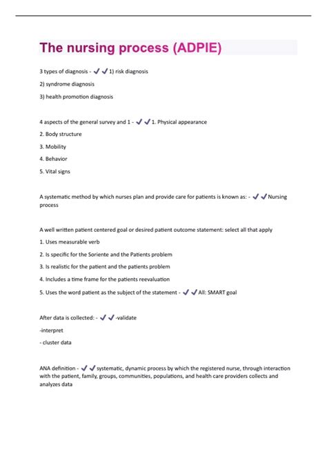 The Nursing Process Adpie 2024 2025 Questions And Answers With Complete Solution The Nursing