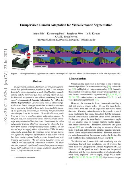 Pdf Unsupervised Domain Adaptation For Video Semantic Segmentation