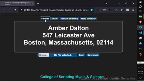 Javascript Identity Generator Application