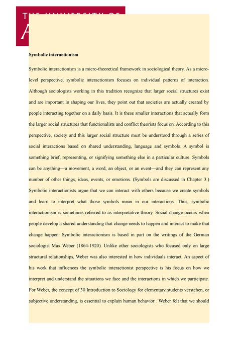 Lecture Documents Sociology Symbolic Interactionism Symbolic