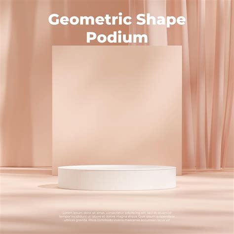 밝은 갈색 커튼 벽 3d 렌더링이 있는 정사각형의 흰색 실린더 연단의 장면 모형 프리미엄 Psd 파일