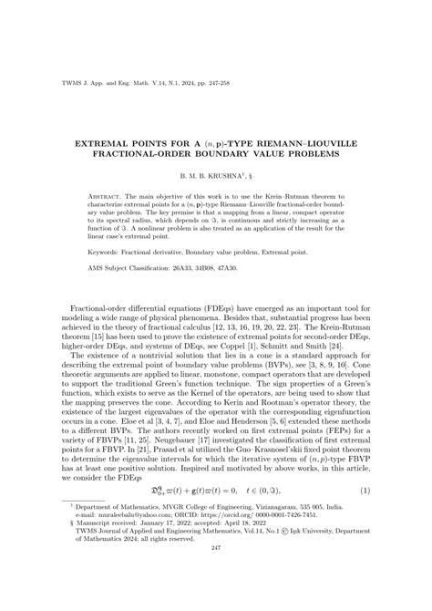 Pdf Extremal Points For A N P Type Riemann Liouville Fractional Order Boundary Value Problems