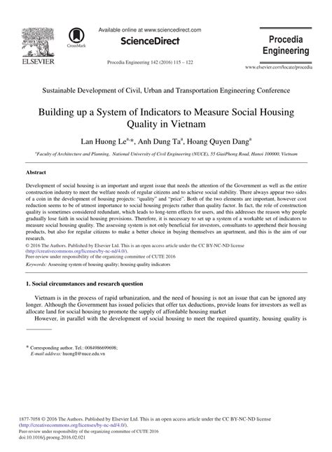 Pdf Building Up A System Of Indicators To Measure Social Housing Quality In Vietnam