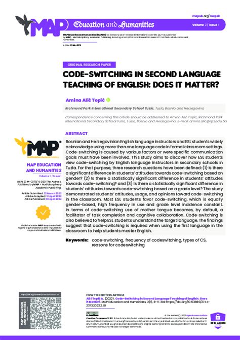 Pdf Code Switching In Second Language Teaching Of English Does It Matter