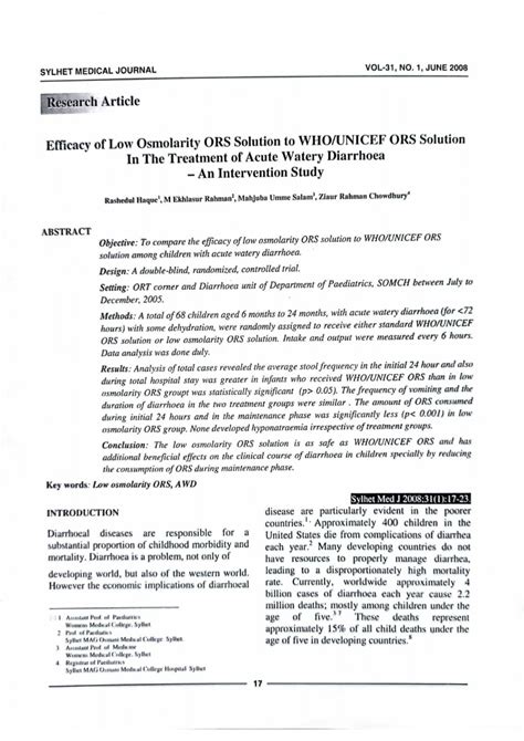 Pdf Efficacy Of Low Osmolarity Ors Solution To Whounicef Ors