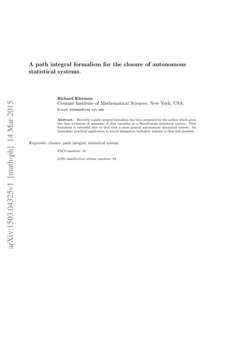 Pdf A Path Integral Formalism For The Closure Of Autonomous