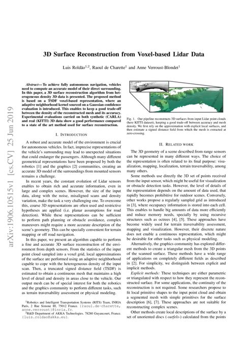 3d Surface Reconstruction From Voxel Based Lidar Data Deepai