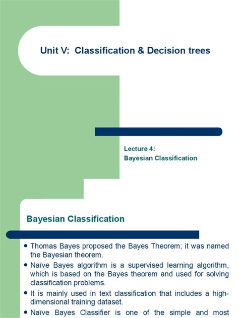 Unit 5 Lecture 4 Bayesian Classification Pdf