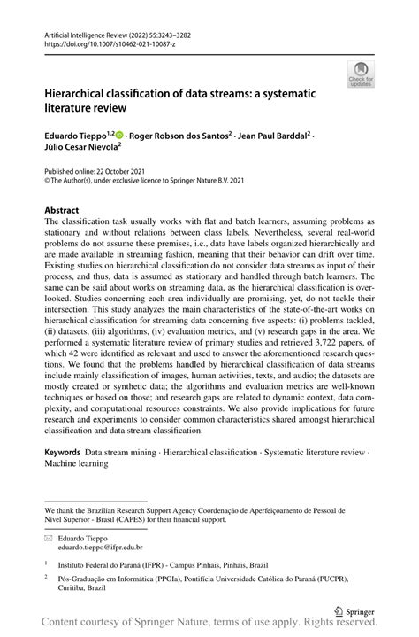 Hierarchical Classification Of Data Streams A Systematic Literature