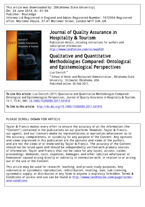 Pdf Qualitative And Quantitative Methodologies Compared Ontological And Epistemological