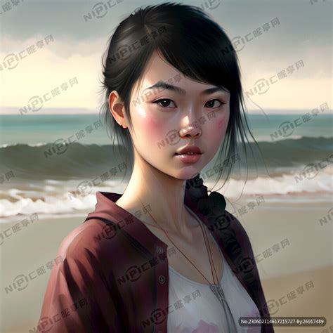 Ai创作图一个女孩在海边 昵图网