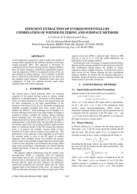 Pdf Efficient Extraction Of Evoked Potentials By Combination Of Wiener Filtering And Subspace
