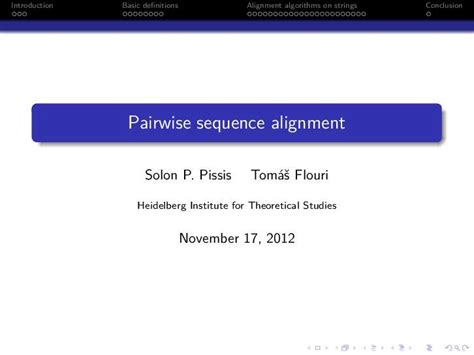 pdf pairwise sequence alignment · introduction basic deﬁnitions alignment algorithms on