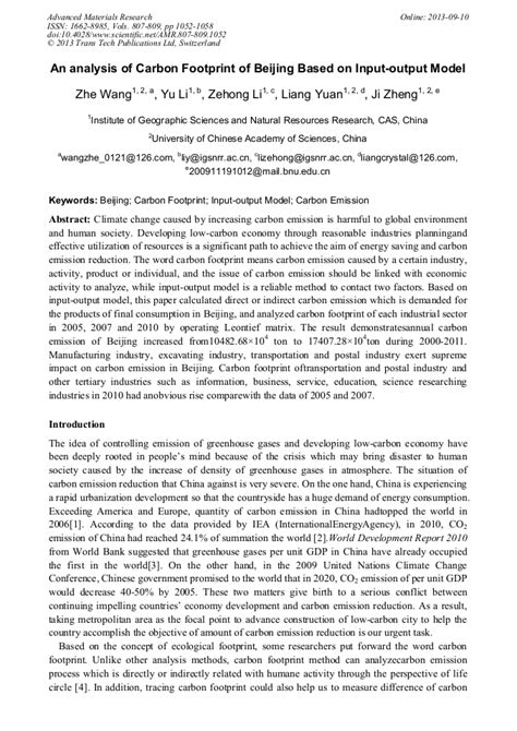An Analysis Of Carbon Footprint Of Beijing Based On Input Output Model